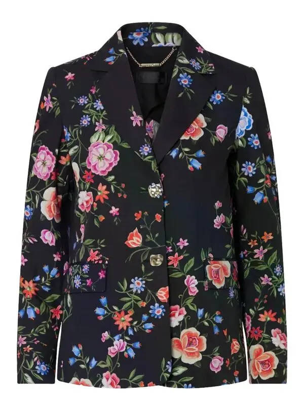 Liu Jo Floral-print Hammered-button Blazer - Black