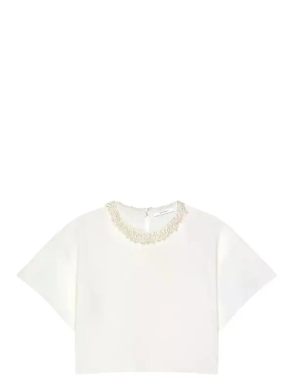 Givenchy Pearl-embellished Cropped T-shirt - Neutrals
