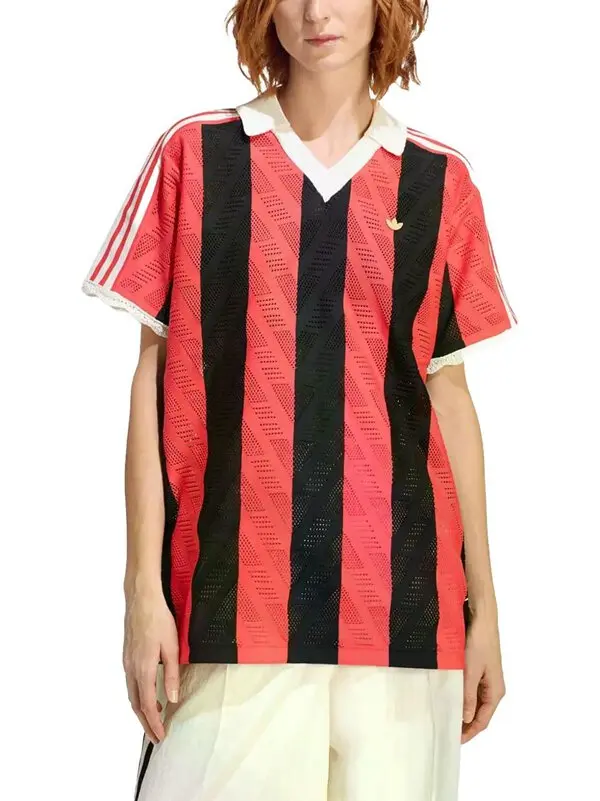 Adidas Striped Short-sleeve V-neck T-shirt - Red