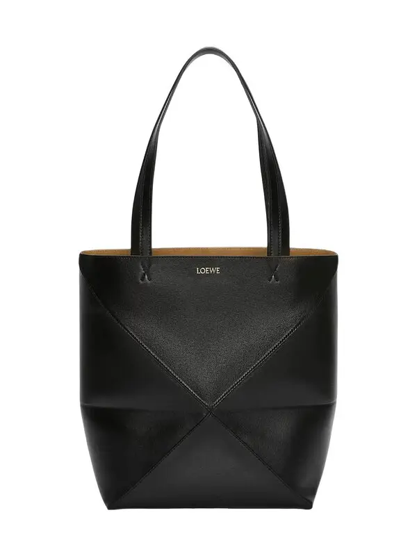 Loewe Medium Puzzle Fold Tote In Shiny Calf - Black