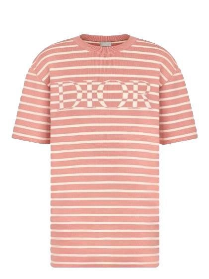 Dior Ss21 Stripe Letter Pattern Round Collar Male - Pink