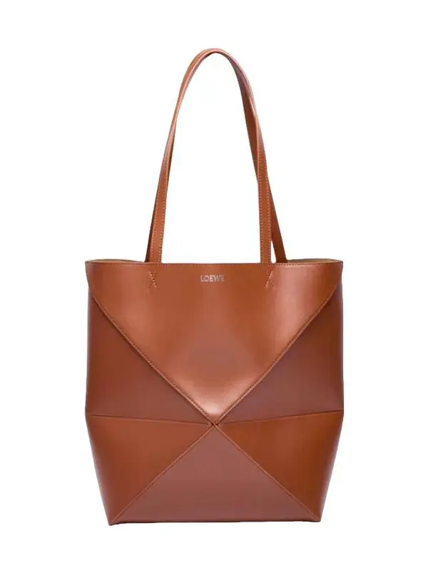Loewe Medium Fold Tote In Shiny Calf - Squirrel