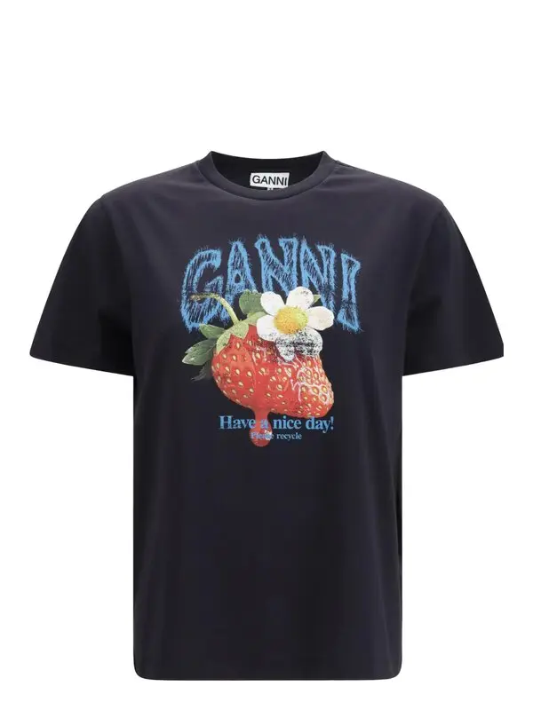 GANNI Strawberry Printed Crewneck T-shirt - Phantom Black