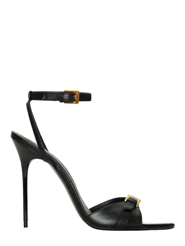 Balmain Anthem Smooth Leather Stiletto Sandals With Gold-tone Buckle - Black