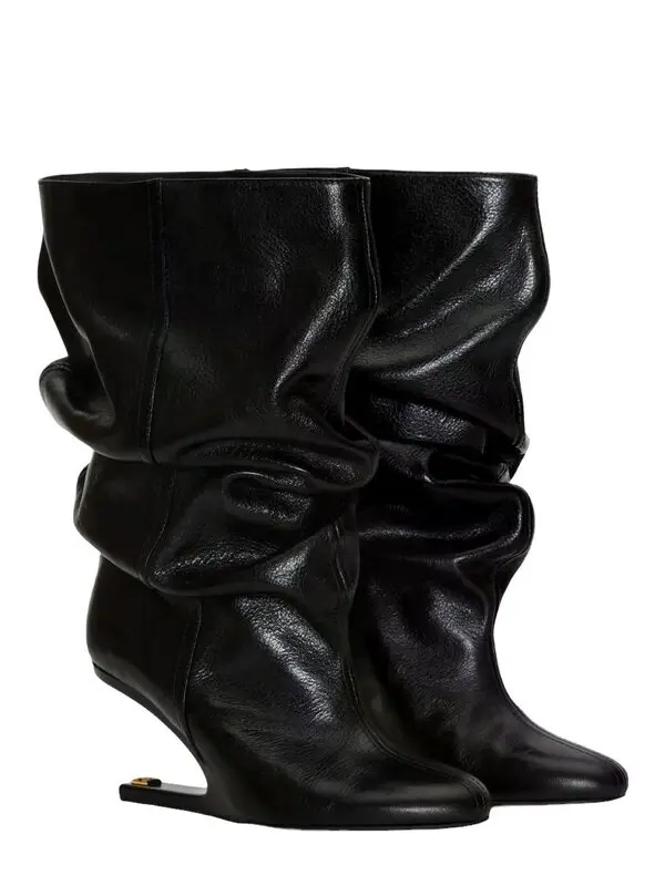 Balmain No Wedge Textured Leather Ankle Boots - Black