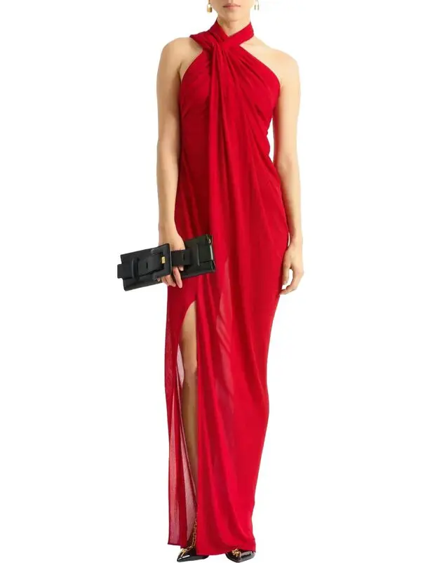 Balmain Long Draped Jersey Dress - Red