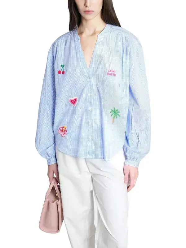 MC2 SAINT BARTH Embroidered Check Blouse - Blue