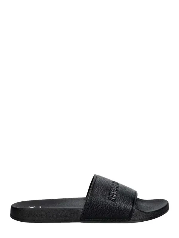 Armani Exchange Grained Leather Slides - Black