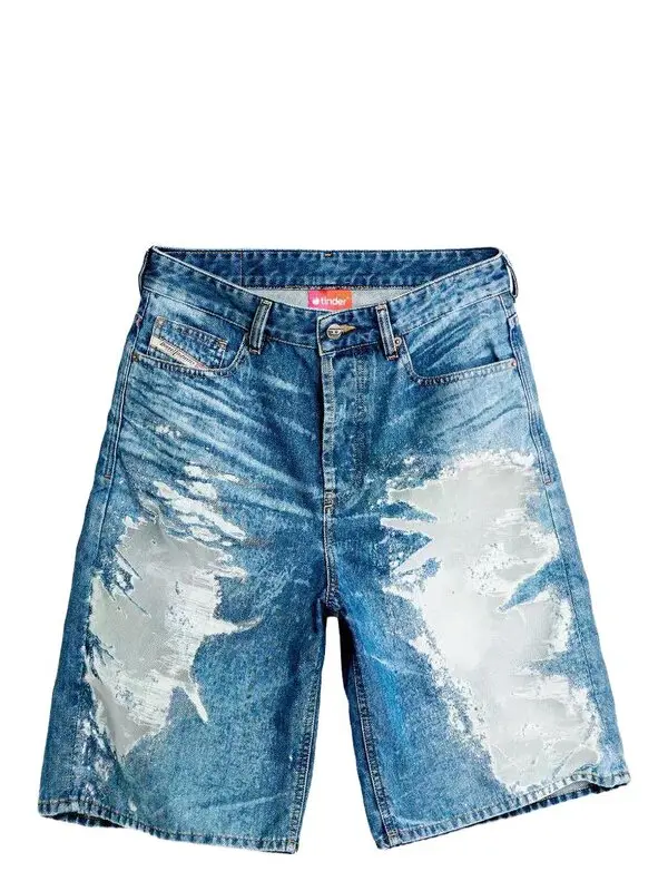 DIESEL® X Tinder Distressed Denim Shorts - Blue