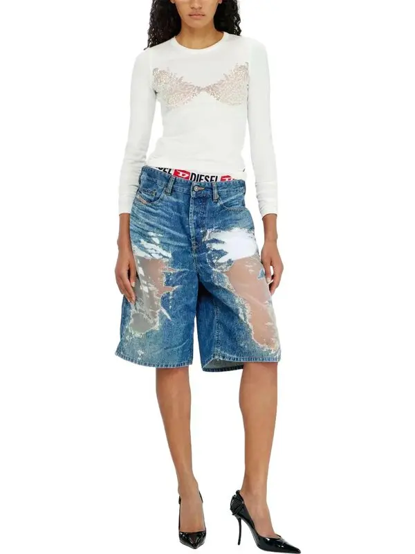 DIESEL® X Tinder Distressed Denim Shorts - Blue