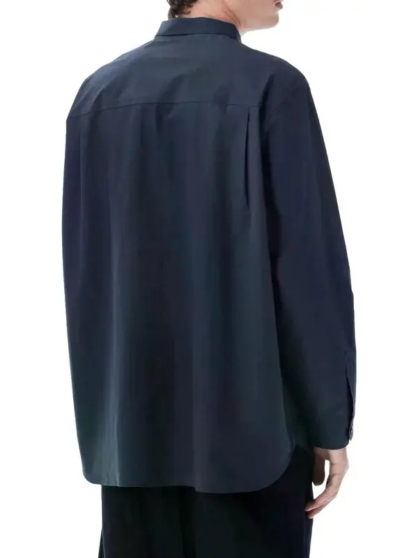 STILL BY HAND Band-collar Chest-pocket Shirt - Blue