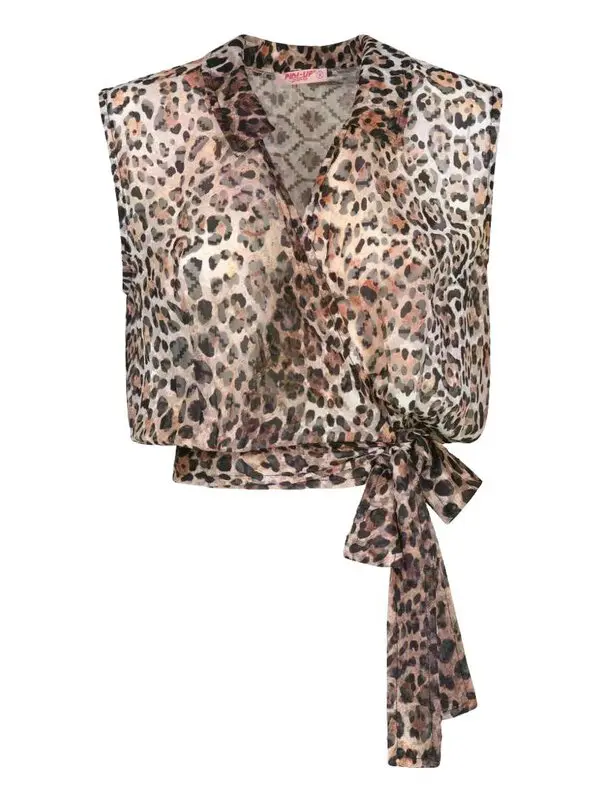 PIN-UP STARS Wild Leopard Print Wrap Top - Neutrals