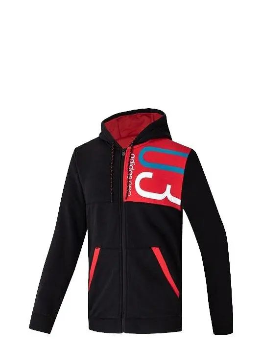 Adidas Neo Hooded Zip Jacket With Logo Print - Black