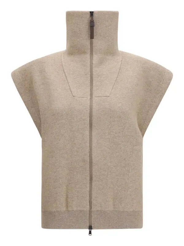 Brunello Cucinelli High-neck Zip Cardigan - Beige