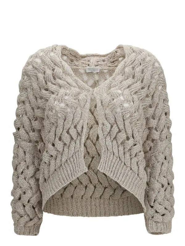 Brunello Cucinelli Openwork Sequin Cardigan - Beige