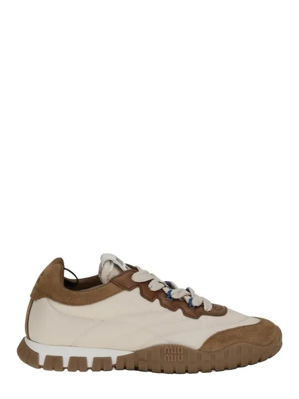 Miu Miu Fabric And Suede Lace-up Sneakers - Beige