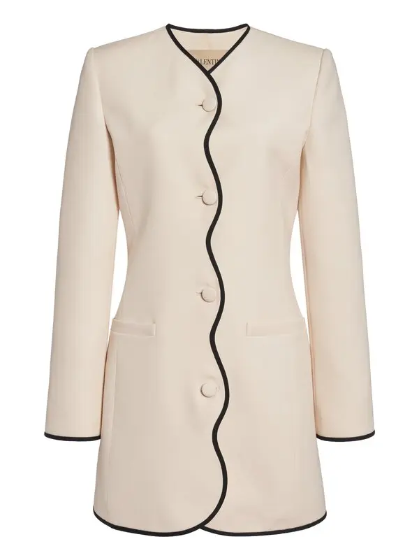 Valentino Garavani Solid Canvas Silk-linen Jacket With Wavy Trim - Ivory