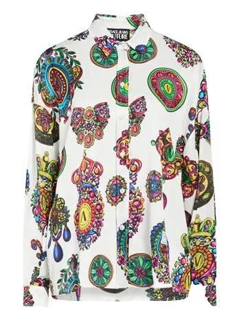 Versace Viscose Twill Multicolor Printed Shirt - White