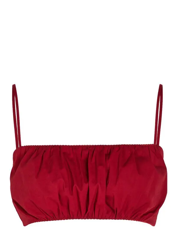 Staud Fiore Gathered Stretch-cotton Poplin Crop Top - Red