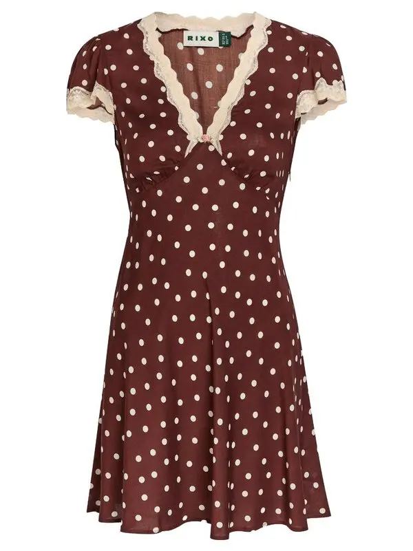 Rixo Cely Polka Dot Crepe De Chine Mini Dress - Brown