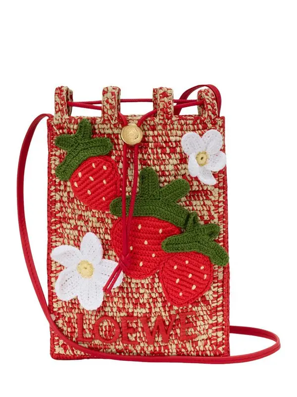Loewe X Paula's Ibiza Strawberry Raffia Cross-body Pouch - Multicoloured 1