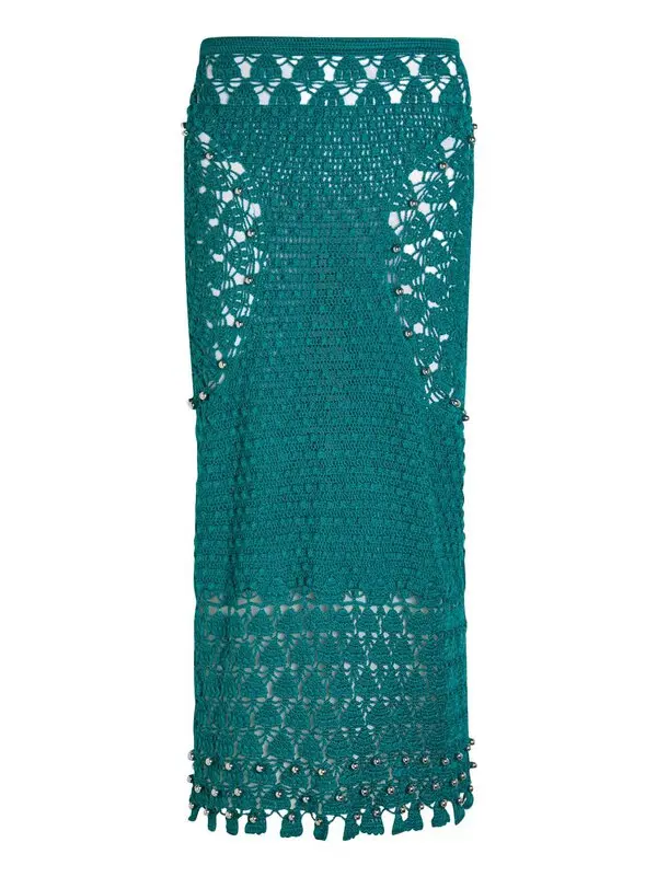 Rabanne Crochet Cotton Midi Skirt With Bead Embellishments - Green