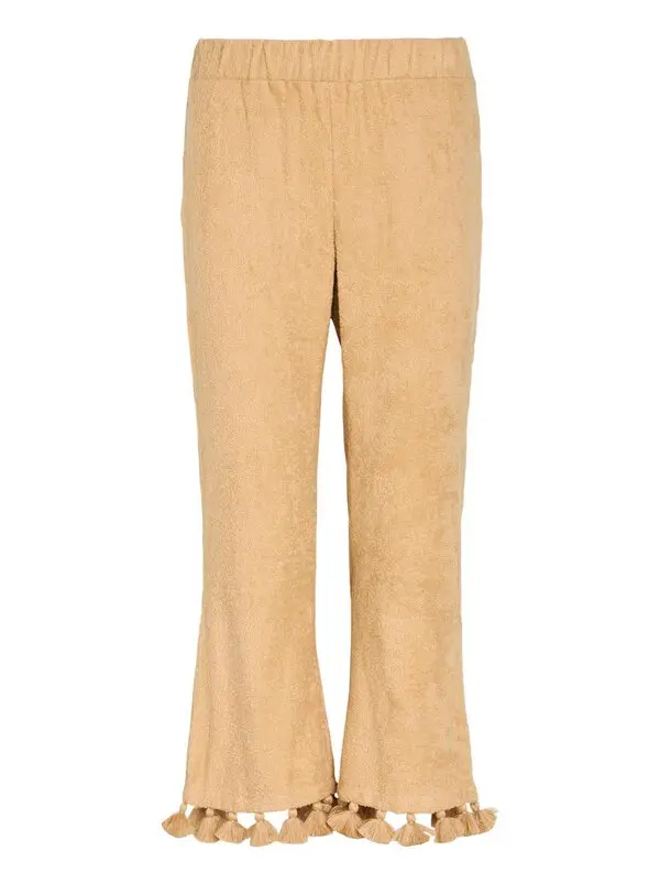Cap D'antibes Morgane Tasseled-hem Straight-leg Terry Trousers - Beige