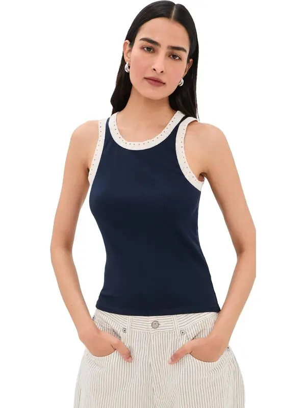 Z Supply Clarke Rib Tank With Crochet Trim - Eclipse