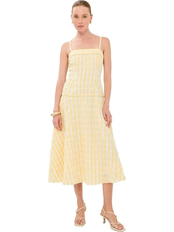 Rosie Assoulin Drop Me A Note Gingham Seersucker Midi Dress - Yellow