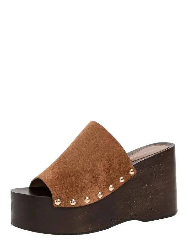 STUART WEITZMAN Suede Clog Platform Slides With Gold-tone Studs - Doe