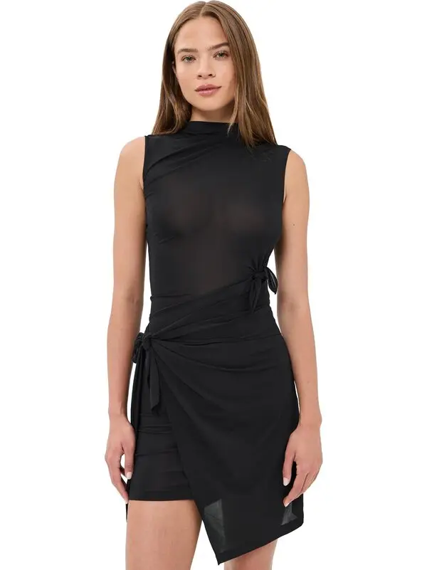 Helmut Lang Sleeveless Crewneck Mini Dress With Knotted Details - Black