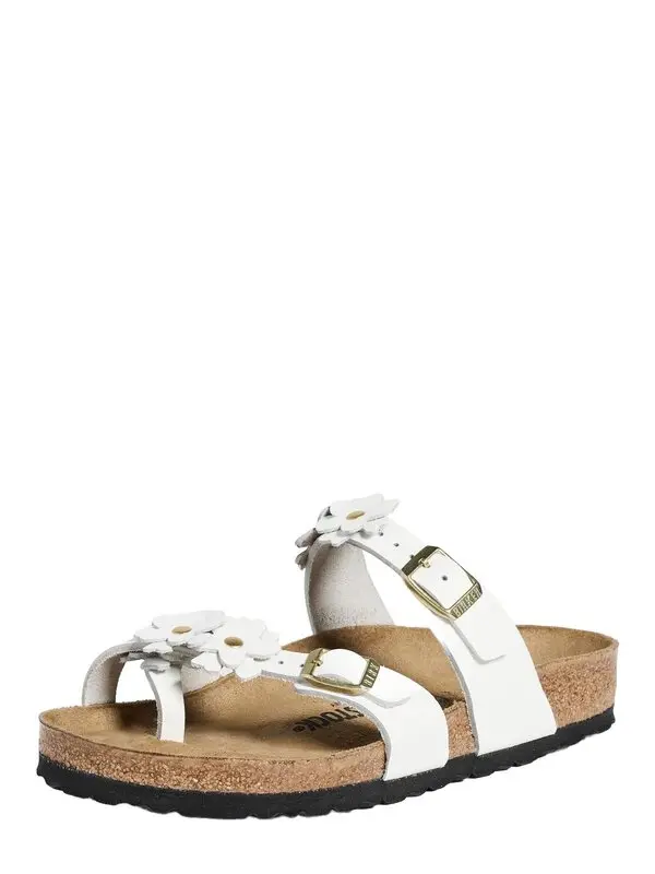 BIRKENSTOCK Mayari Floral Embellished Leather Sandals - White