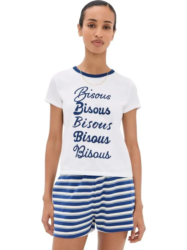 SUNNY SOMEWHERE Bisous Ringer T-shirt - Navy Ringer
