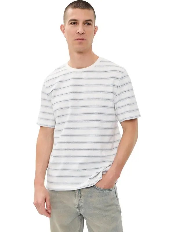 WAX LONDON Stitch Stripe Dean Tee - Ecru/blue