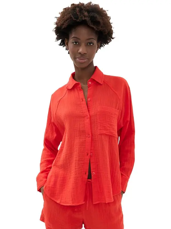 Z Supply Cotton Voile Raglan Sleeve Shirt - Lychee