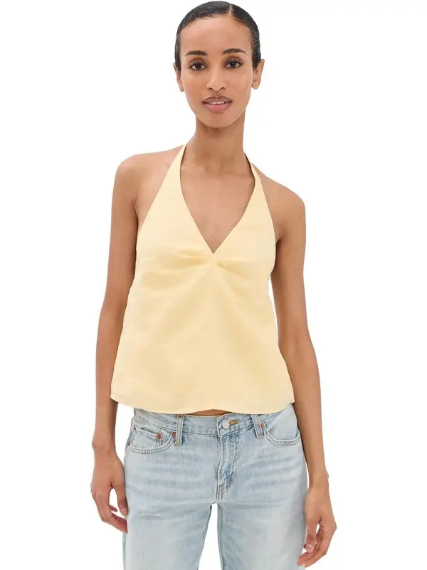 Staud Corso Linen V-neck Halter Top - Butter