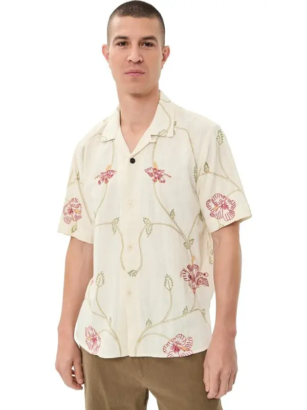 KARDO Ronen Hand Embroidered Floral Shirt - Natural