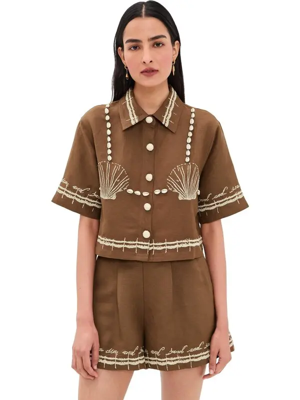 Hunter Bell Embroidered Linen Blend Camp Shirt - Shell And Tell