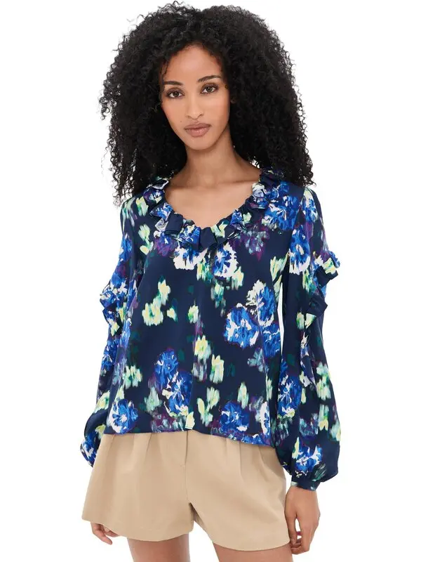 Ulla Johnson Marguerite Silk Blouse With Ruffle Trim - Evening Bloom