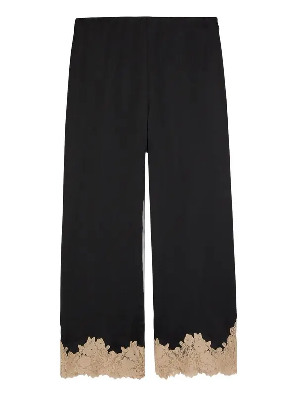 Rixo Marcela Lace-trimmed Wide-leg Satin Trousers - Black