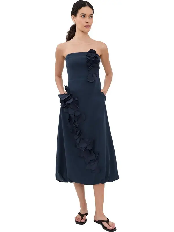 Ramy Brook Zaria Strapless Floral Applique Midi Dress - Navy