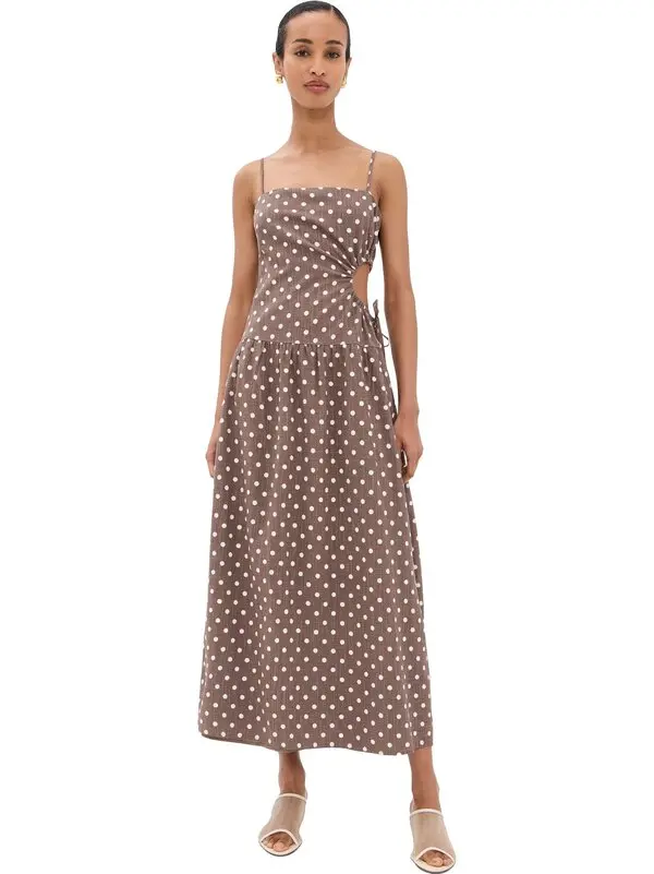 4TH & RECKLESS Lucy Polka Dot Maxi Dress With Side Cutout - Brown