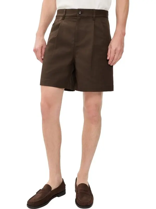 AARON LEVINE Cotton Linen Pleated Shorts - Brown