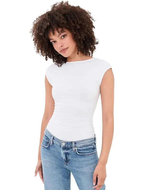 Good American Super Stretch Open Back Bodysuit - White001
