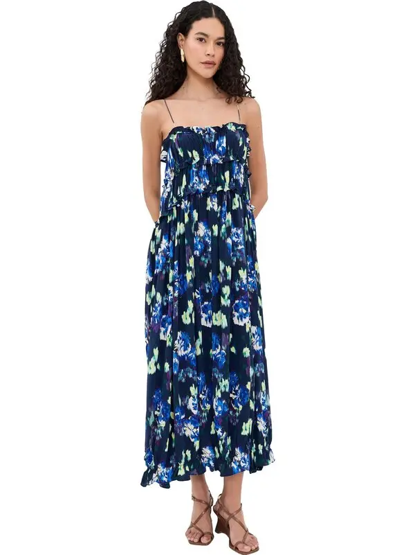 Ulla Johnson Clove Silk Floral Print Midi Dress - Evening Bloom