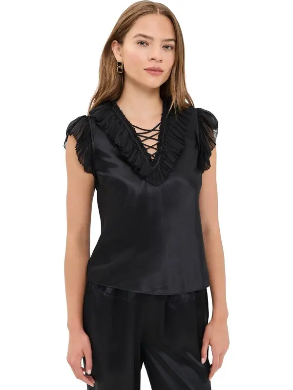 Ulla Johnson Ilyana Silk Top With Ruffle Trim - Noir