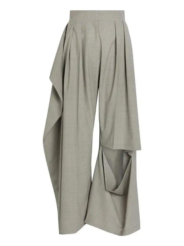 A.W.A.K.E. Mode Cut-out Wide-leg Stretch Wool Trousers - Light Grey
