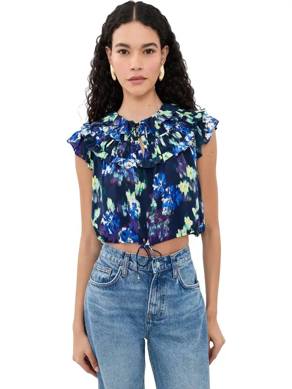Ulla Johnson Eleonore Silk Floral Print Ruffled Top - Evening Bloom