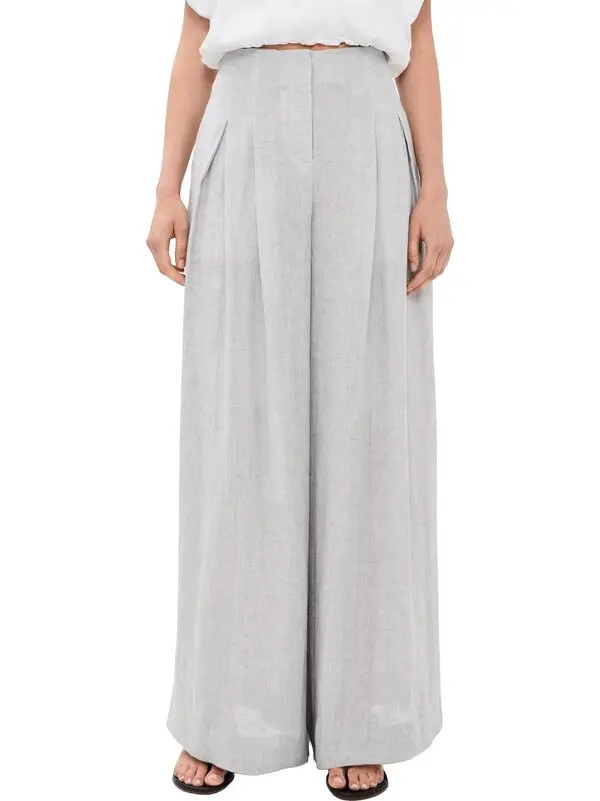 TWP Pleated Wide-leg Hemp Trousers - Light Heather Grey