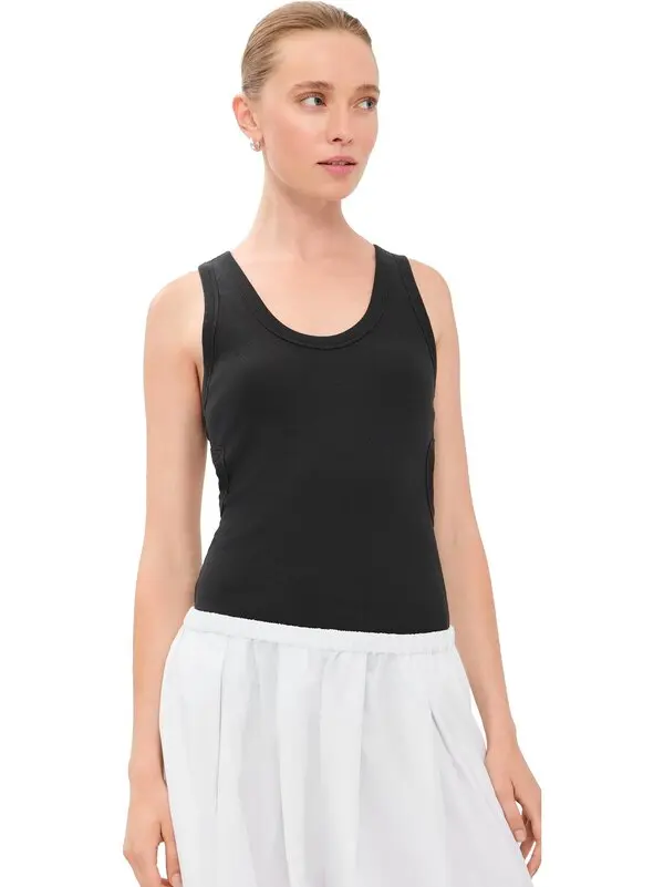 Tibi Ribbed Racerback Tank With Side Cutouts - Black